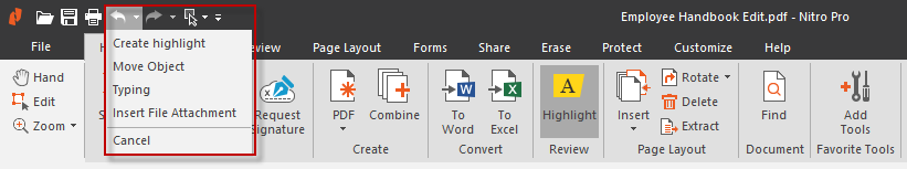 Undo and redo actions